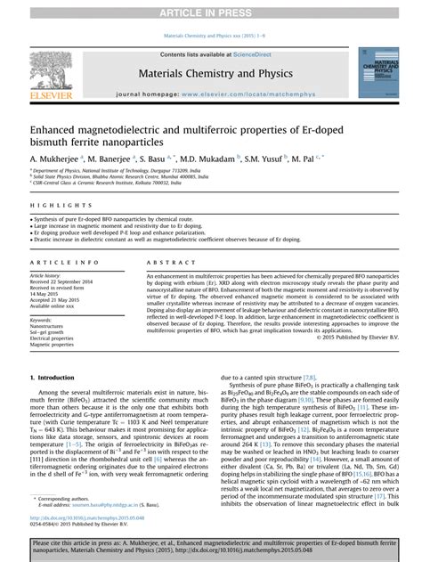 Pdf Enhanced Magnetodielectric And Multiferroic Properties Of Er Doped Bismuth Ferrite