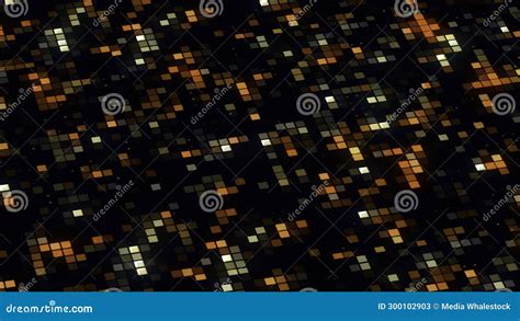 Abstract Field Of Blinking Rows Of Tiny Squares On A Black Background Motion Small Particles