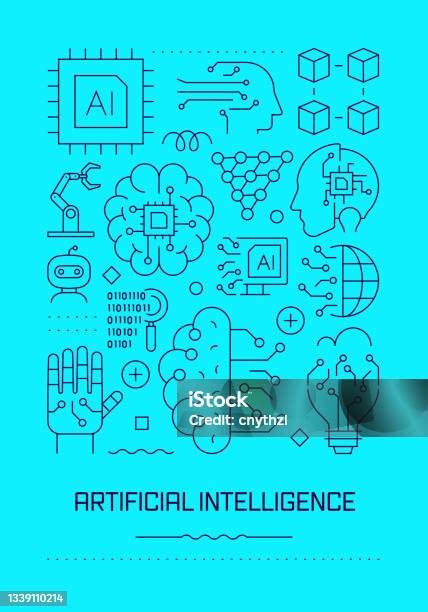 인공 지능 관련 현대 라인 디자인 브로셔 포스터 전단지 프리젠 테이션 템플릿 벡터 일러스트 머신 러닝에 대한 스톡 벡터 아트 및