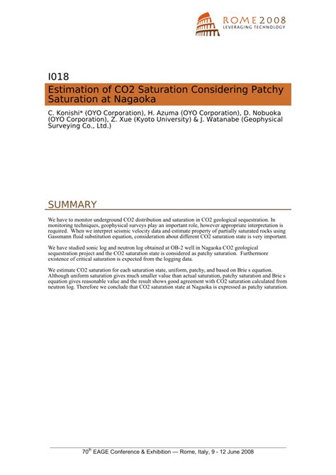 Pdf Estimation Of Co2 Saturation Considering Patchy Saturation At Nagaoka