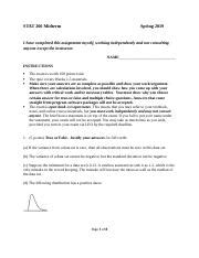 STAT Midterm Docx STAT Midterm Spring I Have Completed This Assignment Myself