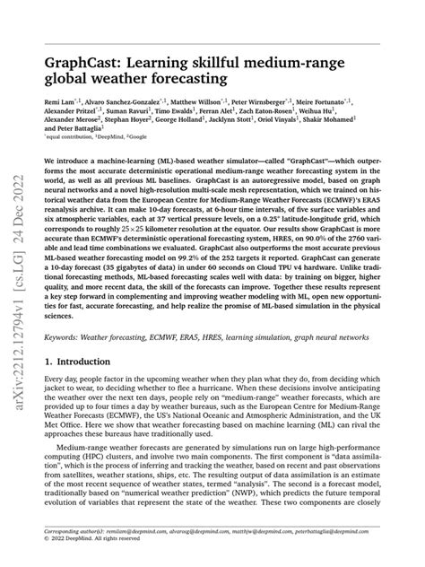 Graphcast Learning Skillful Medium Range Global Weather Forcasting Download Free Pdf
