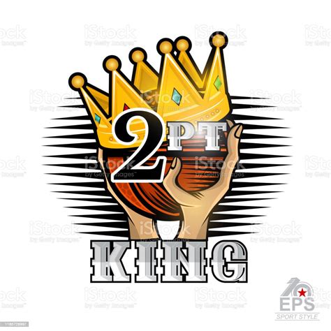 두 손은 황금 왕관과 흰색에 고립 된 2 점 농구 공을 개최합니다 경쟁을위한 벡터 스포츠 라벨 강철에 대한 스톡 벡터 아트 및