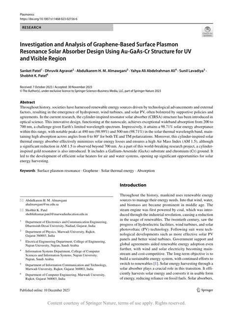 Investigation And Analysis Of Graphene Based Surface Plasmon Resonance