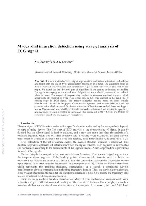 Pdf Myocardial Infarction Detection Using Wavelet Analysis Of Ecg
