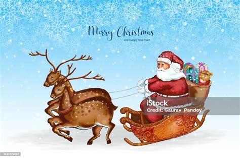 눈송이 배경에 산타 클로스 순록 카드가있는 메리 크리스마스 0명에 대한 스톡 벡터 아트 및 기타 이미지 0명 배경 주제 배너 표지판 Istock