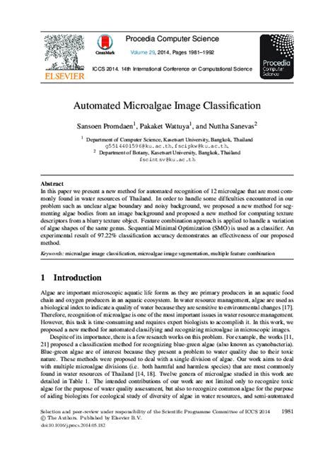 Pdf Automated Microalgae Image Classification