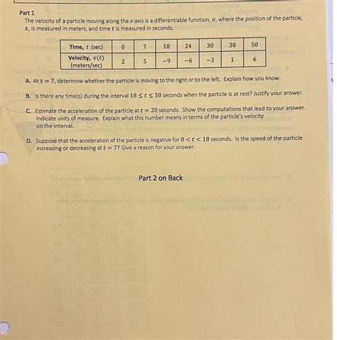 Solved Part NThe Velocity Of A Particle Moving Along The Chegg