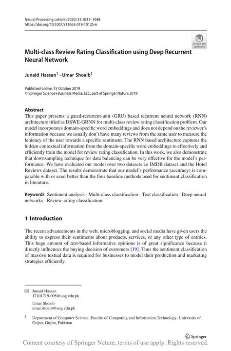 Multi Class Review Rating Classification Using Deep Recurrent Neural Network Request Pdf