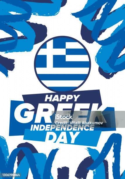 그리스 독립기념일 3월 25일 매년 열리는 전국 해피 홀리데이 그리스 국기 그리스 블루 컬러 애국적 요소 포스터 카드 배너 및 배경 벡터 일러스트레이션 0명에 대한 스톡