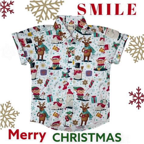 เสื้อเชิ้ตเด็กลายคริสมาสแขนสั้น Shopee Thailand