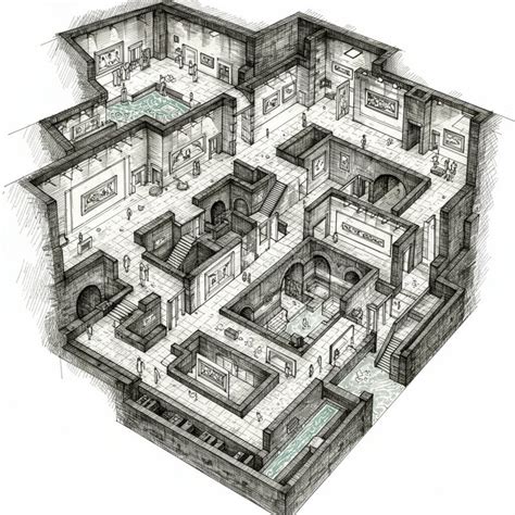 Intricate Architectural Illustration Of A Multi Level Structure With Interconnected Rooms Stock