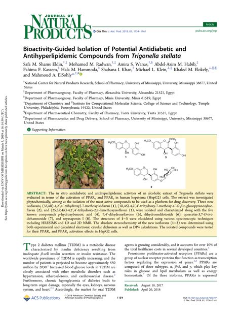 Pdf Bioactivity Guided Isolation Of Potential Antidiabetic And Antihyperlipidemic Compounds