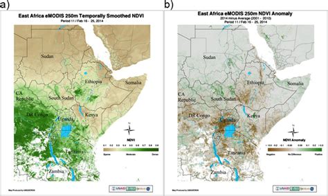 Ea Drought Monitoring For 2014 A Emodis Derived Ndvi B Ndvi Anomaly Download Scientific