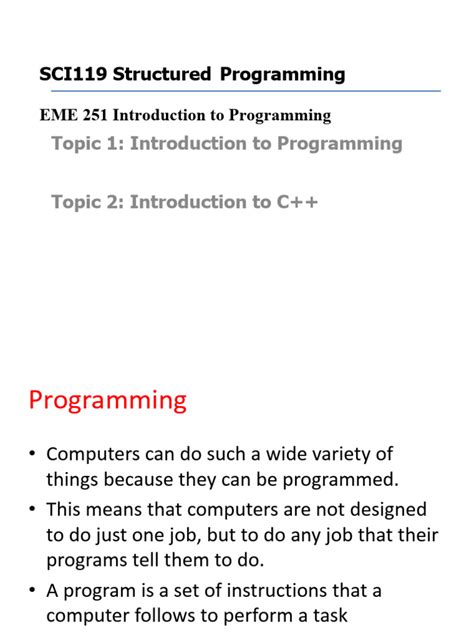 Topic 1 2 Introduction To Programming Intro To C Pdf