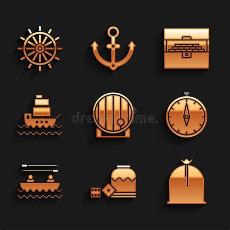 Set Wooden Barrel Pirate Game Dice Sack Compass Boat With Oars