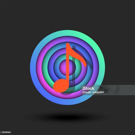 음악 로고 3d 둥근 모양 음표 기호 및 추상 원 음파 그림자 종이 컷 재료 스타일이 있는 생생한 그라디언트 레이어 음악에 대한 스톡 벡터 아트 및 기타 이미지 Istock