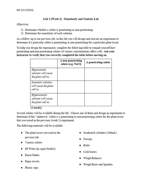 Lab 2 Osmolarity Week 2 Pdf