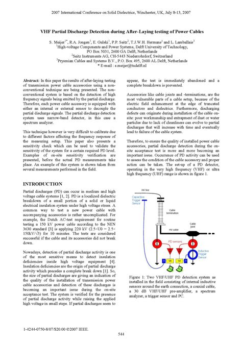 Pdf Vhf Partial Discharge Detection During After Laying Testing Of Power Cables