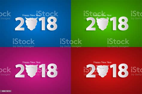 1에 산타 클로스의 수염 팩 4 색된 행복 새 해 2018 개념 벡터 일러스트 레이 션 2018년에 대한 스톡 벡터 아트 및 기타 이미지 2018년 계절 공휴일