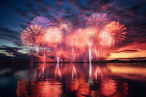 Colorful Fireworks At The Night Sky Premium Ai Generated Image