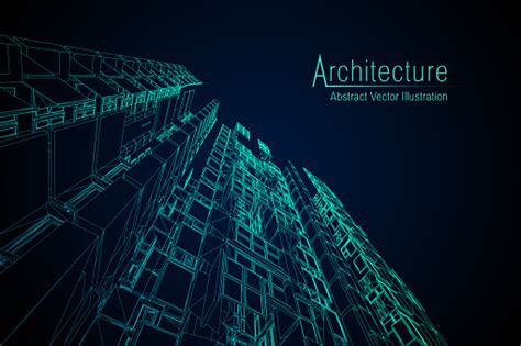 현대 건축 와이어 프레임입니다 도시 와이어 프레임의 개념입니다 와이어 프레임 건물 건축 Cad 드로잉의 그림 건축가에 대한 스톡 벡터 아트 및 기타 이미지 Istock