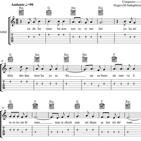 خرید و قیمت نت گیتار زده بارون مسعود صادقلو به همراه تبلچر و آکورد ترب