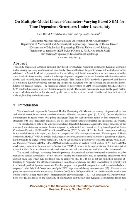 Pdf On Multiplemodel Linearparametervarying Based Shm For Time Dependent Structures Under