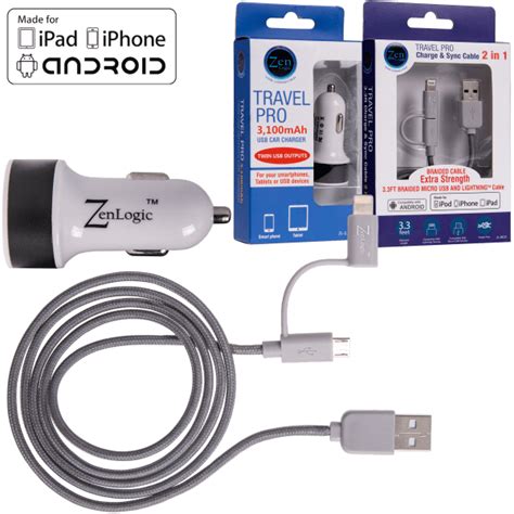Meh Dual Port Usb Car Charger And Universal Charging Cable By Zen Logic