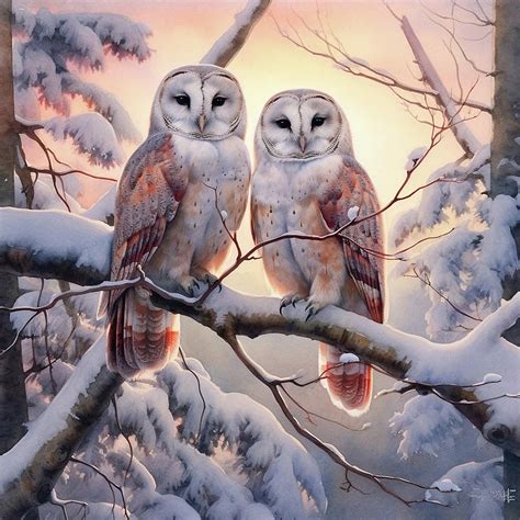 Barn Owls In Winter Sunset Digital Art By Bob Rupp Fine Art America