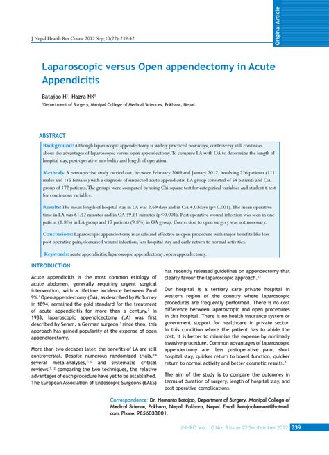Pdf Laparoscopic Versus Open Appendectomy In Acute Appendicitis