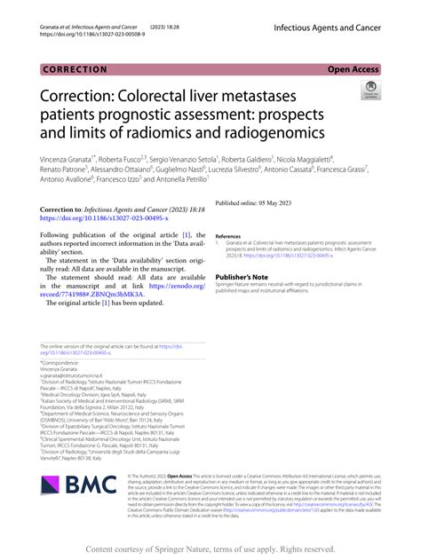 Pdf Correction Colorectal Liver Metastases Patients Prognostic