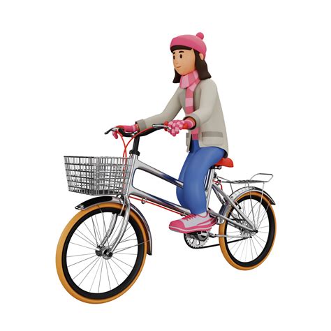 Young Woman Riding Bicycle 3d Cartoon Character Illustration 11381987 Png