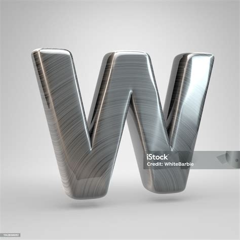 브러시 금속 문자 W 대문자 3d 렌더링 반짝 금속 글꼴 흰색 배경에 고립 0명에 대한 스톡 사진 및 기타 이미지 0명 3차원 형태 그림자 Istock