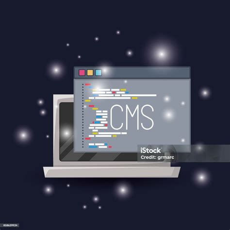 노트북 및 프로그램 창 Cms 프로그래밍 언어의 밝기와 어두운 파란색 배경 Centers For Medicare And Medicaid Services에 대한 스톡 벡터