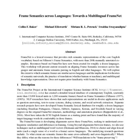 Frame Semantics Across Languages Towards A Multilingual Framenet Acl Anthology