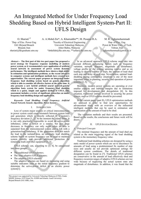 Pdf An Integrated Method For Under Frequency Load Shedding Based On Hybrid Intelligent System