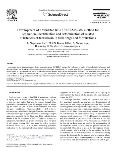 Pdf Development Of A Validated Rp Lc Esi Ms Ms Method For Separation Identification And