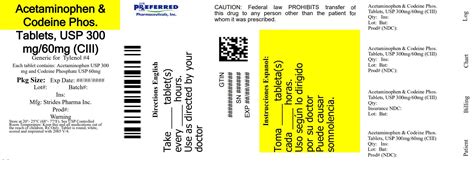 Acetaminophen And Codeine Phosphate Tablets Usp Ciii 300 Mg15 Mg 300 Mg30 Mg And 300 Mg60