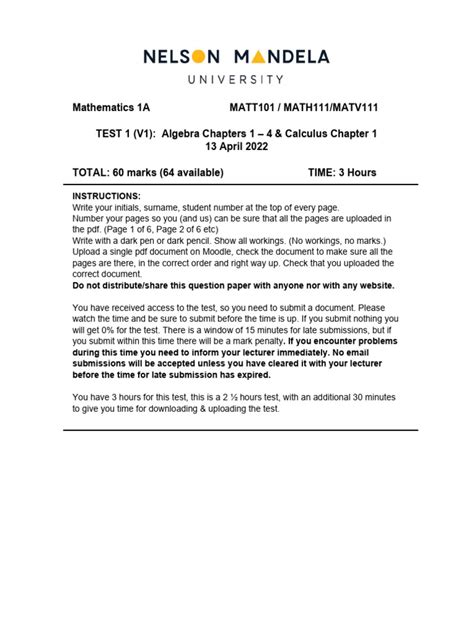 Mathematics 1a Semester Test 1 V1 Pdf Truth Argument