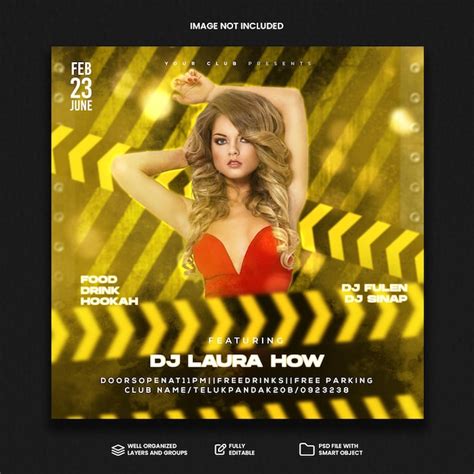 클럽 Dj 파티 전단지 소셜 미디어 게시물 및 웹 배너 템플릿 프리미엄 Psd 파일