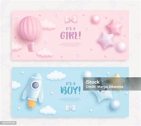 만화 열기구 로켓 헬륨 풍선과 꽃 베이비 샤워 초대의 세트 3차원 형태에 대한 스톡 벡터 아트 및 기타 이미지 3차원 형태 로켓 분홍 Istock