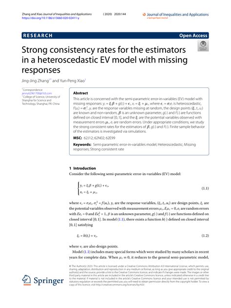 Pdf Strong Consistency Rates For The Estimators In A Heteroscedastic Ev Model With Missing