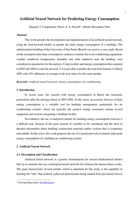Pdf Artificial Neural Network For Predicting Energy Consumption