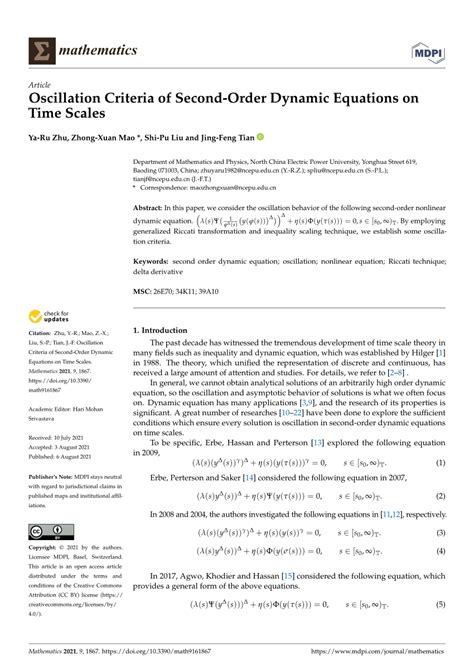 Pdf Oscillation Criteria Of Second Order Dynamic Equations On Time Scales