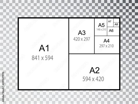 IInternational A Series Paper Size Formats Isolated On Transparent Background Stock Vector