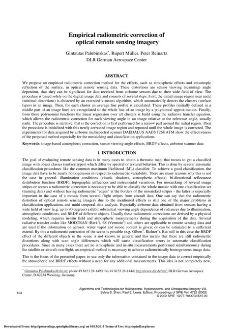 Pdf Empirical Radiometric Correction Of Optical Remote Sensing Imagery
