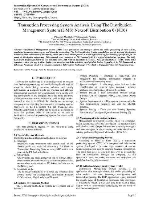 pdf analysis of transaction processing using dms nexsoft distribution 6