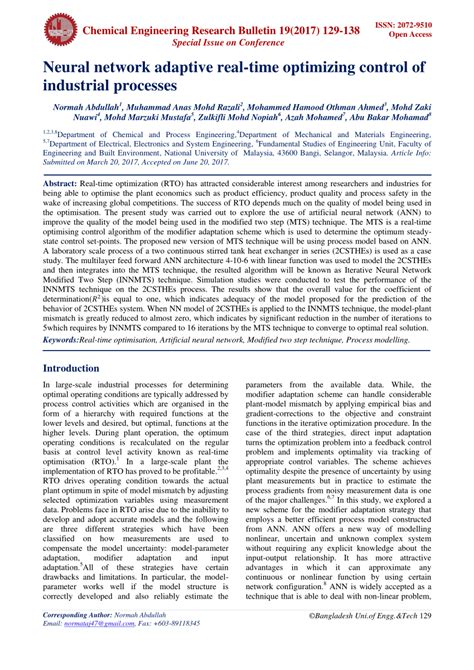 PDF Neural Network Adaptive Real Time Optimizing Control Of Industrial Processes