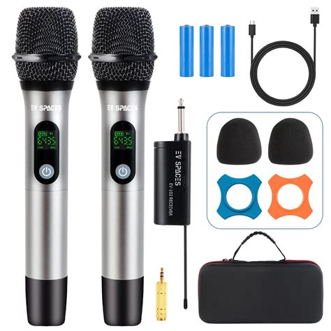 Amazon Com Rechargeable Wireless Microphone System Dual UHF Metal Handheld Mics For Karaoke
